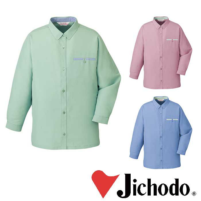 24105 低発塵製品制電レディース長袖シャツ 自重堂 Jichodo 春夏作業服 作業着 S~4L リバーセルトロ ポリエステル75％･アセテート25％ | SSS-UNIFORM