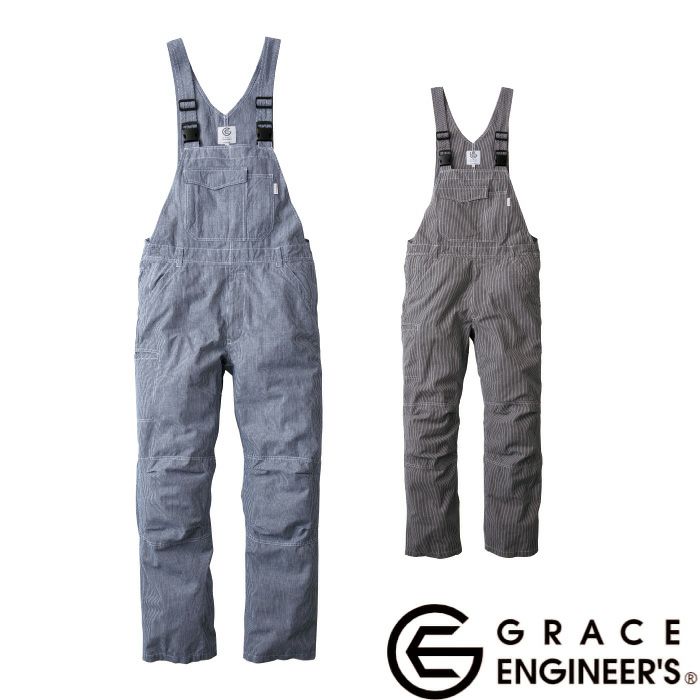 GE-584 綿麻ストライプサロペット エスケープロダクト GRACE ENGINEER'S つなぎ服 オーバーオール ツナギ サロペット 作業服 作業着 SS～5L 綿 75%・麻 25% ...